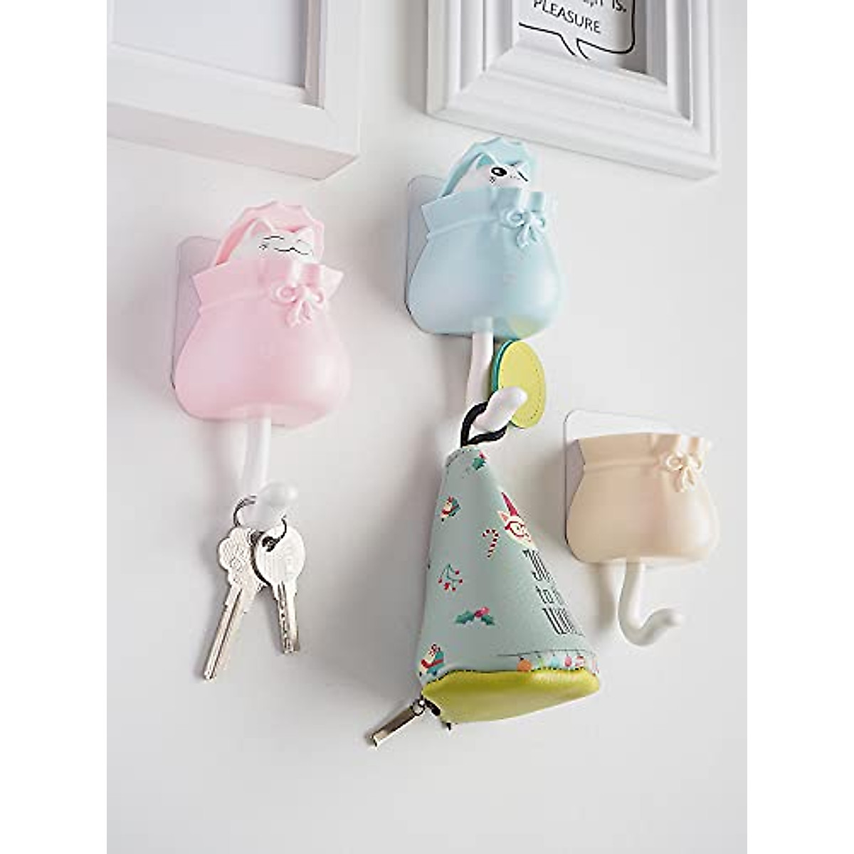 Tikapo Pee-A-Boo Cute Cat Punch Free Adhesive Decorative Heavy Duty Wall Hook for Hanging cloth, Key, Towel, Bag, Hat; Utility Hooks for Home Garage Storage - 4 PCS