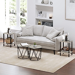 TUTOTAK End Table with Charging Station, Set of 2, Side Table with USB Ports and Outlets, Nightstand, 2-Tier Storage Shelf, Sofa Table for Small Space, Living Room, Bed Room V1TB01BG041