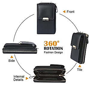 PU Leather Crossbody Bag for Women, Cell Phone Purse Wallet with Card Slots, Cell Phone Shoulder Bag with Shoulder Strap - Black