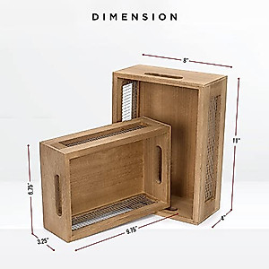 Set of 2 Nesting Countertop Baskets - Wooden Organizer Crates for Kitchen, Bathroom, Pantry | For Fruit, Vegetables, Produce, Bread and General Storage Space | Decorative Rustic Wood and Metal Wire