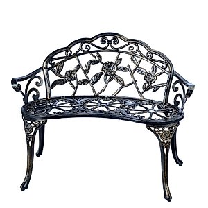 C/G Patio Balcony Bench Double Seat, Anti-Rust Cast Aluminum Patio Garden Bench for Park Yard Outdoor Furniture Copper