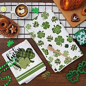 AnyDesign St. Patrick's Day Shamrock Kitchen Towel Green Check Plaids Clover Dish Towel 18 x 28 Inch Lucky Green Hand Drying Tea Towel for Irish Holiday Cooking Baking Cleaning Wipes, Set of 2