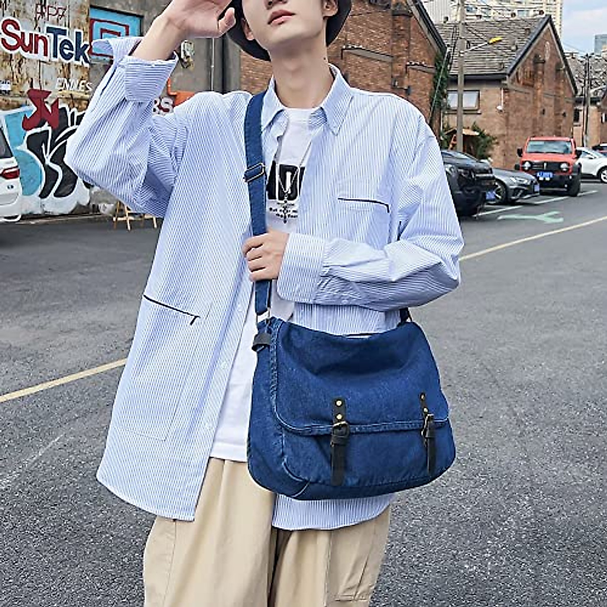 JQWYGB Denim Purses and Handbags for Women - Casual Denim Tote Bag Blue Jean Purse Denim Shoulder Crossbody Bag (Dark Blue)