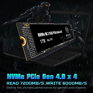 AXE MEMORY Elite Internal SSD 1TB Gen4 PCIe NVMe M.2 2280 Solid State Drive - Read up to 7,200MB/s Write, Up to 6,000MB/s DDR4 1GB DRAM Cache
