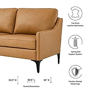 Modway Corland Modern Style Leather and Metal Loveseat in Tan