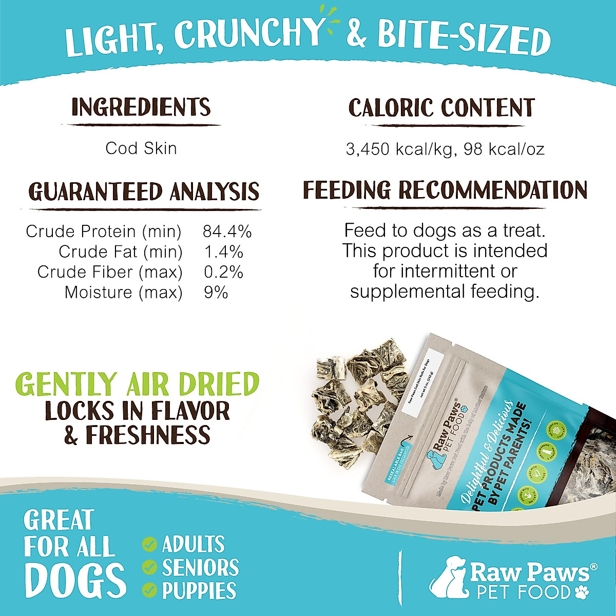 Raw Paws Cod Skin Cubes for Dogs, 5-oz – Cod Skins for Dogs - Fish Skins for Dogs - Fish Skin Chews for Dogs - Cod Skin Dog Treats - Cod Treats for Dogs - Crunchy Cod Treats for Dogs - Cod Dog Treats