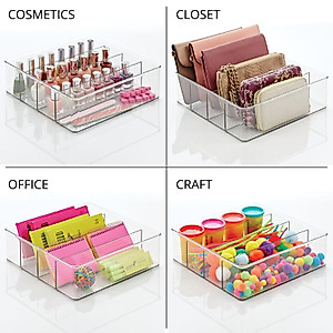 mDesign Plastic Stackable Tea Bag Storage Organizer Bin with 4 Divided Compartments - Holder for Kitchen Cabinet, Pantry, Countertop - Holds Sugar Packets, Coffee Pods, Ligne Collection, 2 Pack- Clear