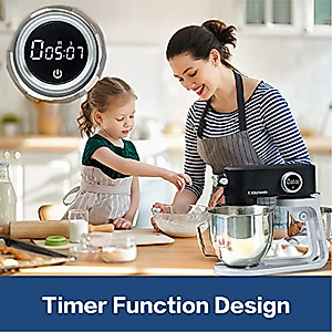 Kitchenin Metal Stand Mixer,5.3-Quart 8-Speeds Tilt-Head Food Mixer,400 Watt DC Motor Electric Mixer with 12-Wire Whip,Flat Beater,Stainless Steel Dough Hook & Pouring Shield,Black