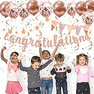 Rose Gold Congratulations Decorations Set Congratulations Banner,Pennant,Star Circle Dots Garland,Hanging Swirls.Baby Shower,Graduation,Retirement,Wedding,Birthday,Anniversary Party