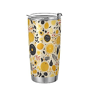 Yellow Summer Lemon Fruit Party Stainless Steel insulated water bottle with straw with Lid and Straw coffee travel mug for outdoor portable tumblers with lids and straws vaso para cafe 20oz