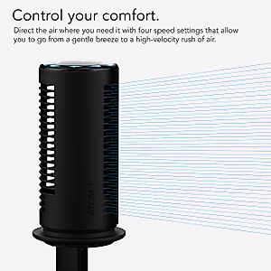 Vornado ATOM 1S Compact Oscillating Tower Fan with Removable Stand, 40" tall, 4 Speeds , Black