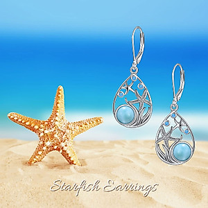 Starfish Beach Earrings for Women Sterling Silver Larimar Teardrop Earrings (larimar)