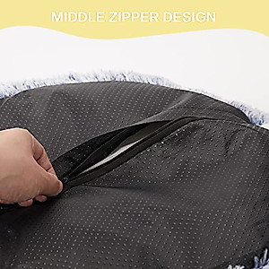 Bedfolks Calming Donut Dog Bed, 36 Inches Round Fluffy Dog Beds for Large Dogs, Anti-Anxiety Plush Dog Bed, Machine Washable Pet Bed (Navy Blue, Large)