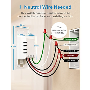 3 Way Smart Switch, Meross Smart Light Switch Supports Apple HomeKit, Siri, Alexa, Google Assistant & SmartThings, 2.4Ghz WiFi Light Switch Neutral Wire Required, Remote Control Timer 2 Pack