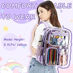 PIG PIG GIRL Clear Backpack Stadium Approved, Heavy Duty PVC Transparent Book Bag for Girls See Through Backpack for School for Women for College Work Travel Festival,Purple