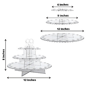 Efavormart 12" Clear 3-Tier Round Reusable Plastic Cake Pop Holder Cupcake Stand Dessert Tower with Floral Cut Rims
