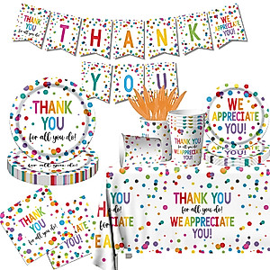 Thank You Party Plates and Napkin Decoration We Appreciate You Tableware Tablecloth Cups Banner Thank You for All You Do Employee Staff Appreciation Teacher Doctor Graduation Appreciation Party Decor