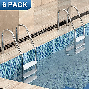 Goovilla Pool Ladder Steps Replacement, (6-Pack) 18" Universal Heavy-Duty Molded Plastic Swimming Pool Ladder Rung Step with 12 PCS Stainless Steel Bolts for Inground and above Ground Pools, White