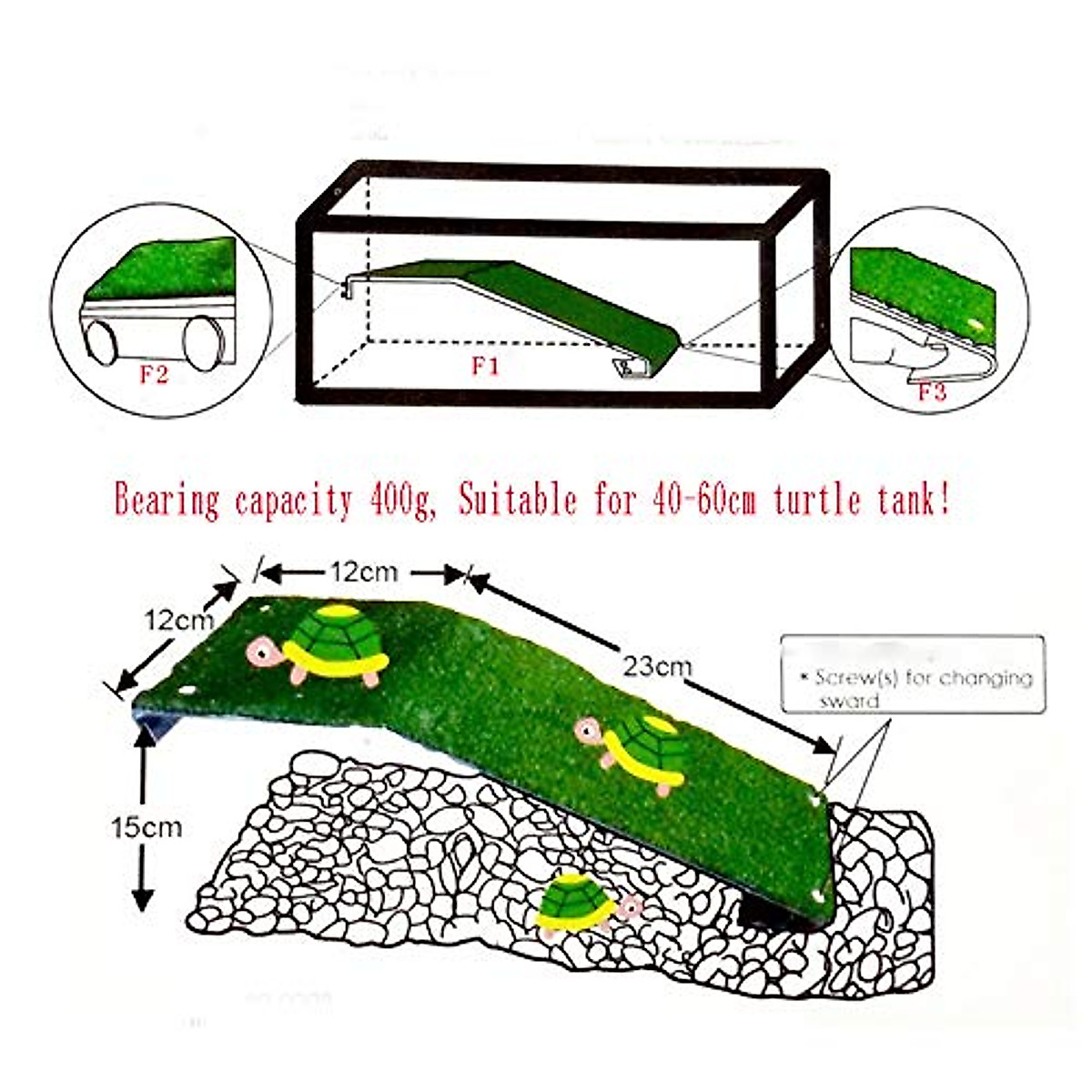 Saim Turtle Basking Platform Artificial Plastic Grass Pier Tortoise Ramp Reptile Tank Ladder Resting Terrace