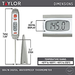 Taylor Waterproof Digital Instant Read Meat Food Grill BBQ Kitchen Cooking Thermometer, Comes with Sleeve Extender and Lanyard