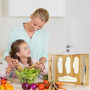 IEMIEBSHA Zip Lock Bag Organizer, 6 in 1 Foil and Plastic Wrap Dispenser with Cutter, Baggie Organizer for Kitchen Drawer, Bamboo Storage Bag Organizer for Gallon Quart Sandwich Snack Bags