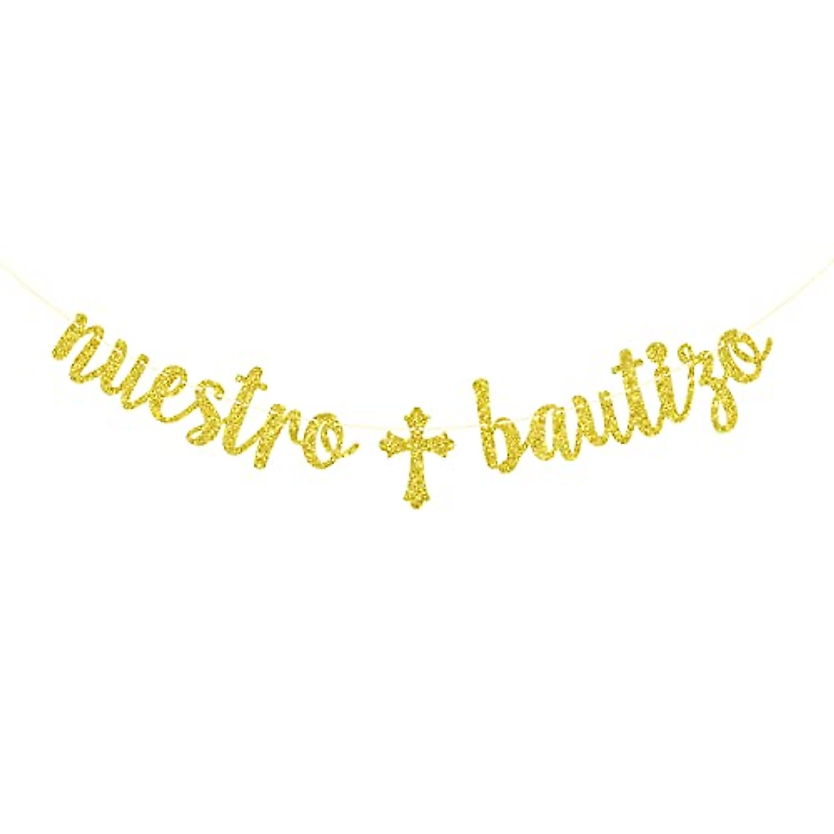 Gold Glitter Nuestro Bautizo Banner - First Holy Communion, God Bless, Spanish Baptism, Baby Shower, Christening Party Decorations
