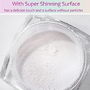 White Pearl Chrome Nail Powder, Pearlescent White Iridescent Nail Powder, High Gloss Glitter Nail Art, Jewelry Mermaid Pearl Neon Nail Powder, Nail DIY Metallic Pigment Powder with Sponge Stick (1pcs)