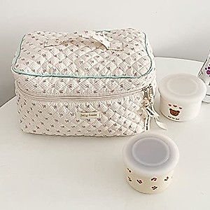 Juoxeepy Cotton Makeup Bag Large Travel Cosmetic Bag Quilted Cosmetic Pouch Coquette Aesthetic Floral Toiletry Bag