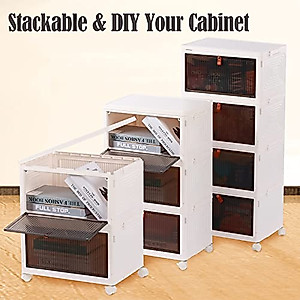 4 Tier Foldable Storage Cabinet with Wheels, Plastic Storage Bins Organizer, Stackable Bins for Storage, Storage Boxes with Lids, Storage Containers Organizer(1 SET)