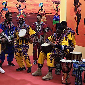 Djembe Drum, AKLOT African Drum Hand-Carved 9.5'' x 20'' Mahogany Goatskin Drumhead for Adults Beginners (Red)