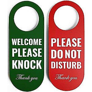 Do Not Disturb Door Hanger Sign 2 Pack (Green/Red Double Sided) Please Do Not Disturb on Front and Welcome Please Knock on Back Side, Ideal for Office Home Clinic Dorm Online Class and Meeting Session