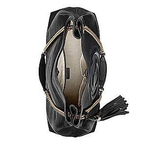 Gucci Soho Medium Black Double Leather Chain Shoulder Bag Tote Black Gold New