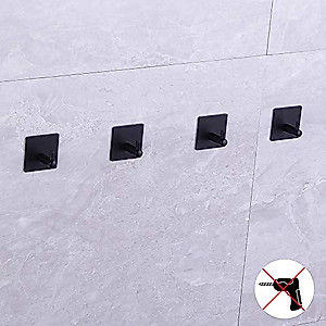 kimzcn Matte Black Adhesive Hooks Heavy Duty Wall Hooks Waterproof Stainless Steel Hooks, Towel Robe Hook Rack Wall Mount - Bathroom and Bedroom 4-Packs