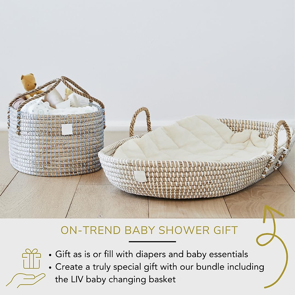 BEBE BASK Baby Diaper Caddy Organizer - Handmade Organic Seagrass - Luxury Blue Diaper Caddy Basket - Diaper Caddy Light Blue - Diaper Caddy For Baby Boy (Dove)