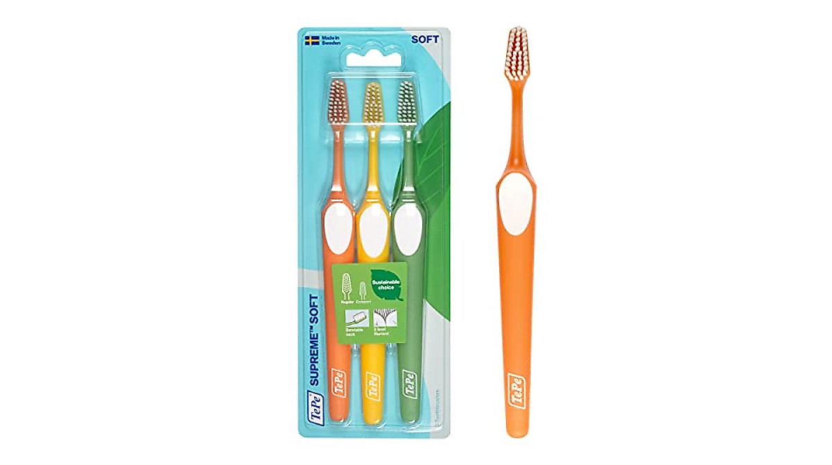 TEPE Supreme Toothbrush, Soft Bristle Toothbrush, Tapered Brush Head ...