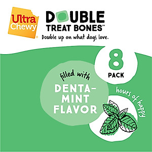 Ultra Chewy Denta-Mint Double Treat Bones: Long-Lasting Dog Treats Made in USA for Large and Small Breeds, Highly Digestible, Ideal for Aggressive Chewers (24 Count)