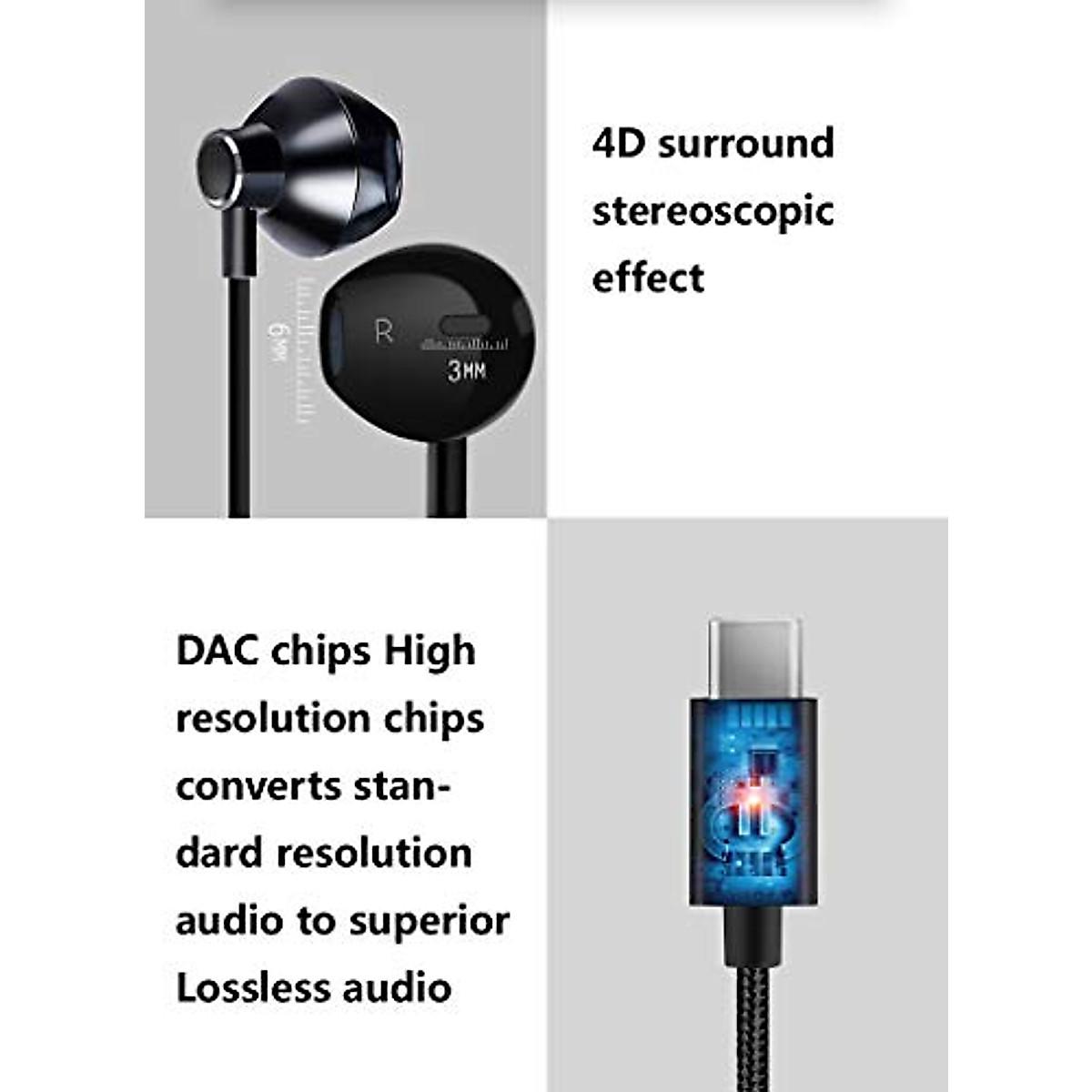 USB C Headphones,Type C Earbuds USB C Earphones with Mic & Volume Control Compatible with Google Pixel 3/2/XL,iPad Pro 2018, OnePlus 6T,Huawei Essential Phones