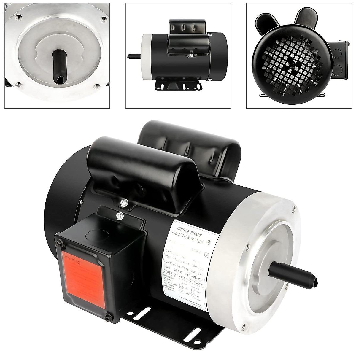 2HP Electric Motor 3450 RPM General Purpose Single Phase Motor 56C Frame 115V/230V 5/8" Shaft Diameter Rolled Steel Shell TEFC 60HZ