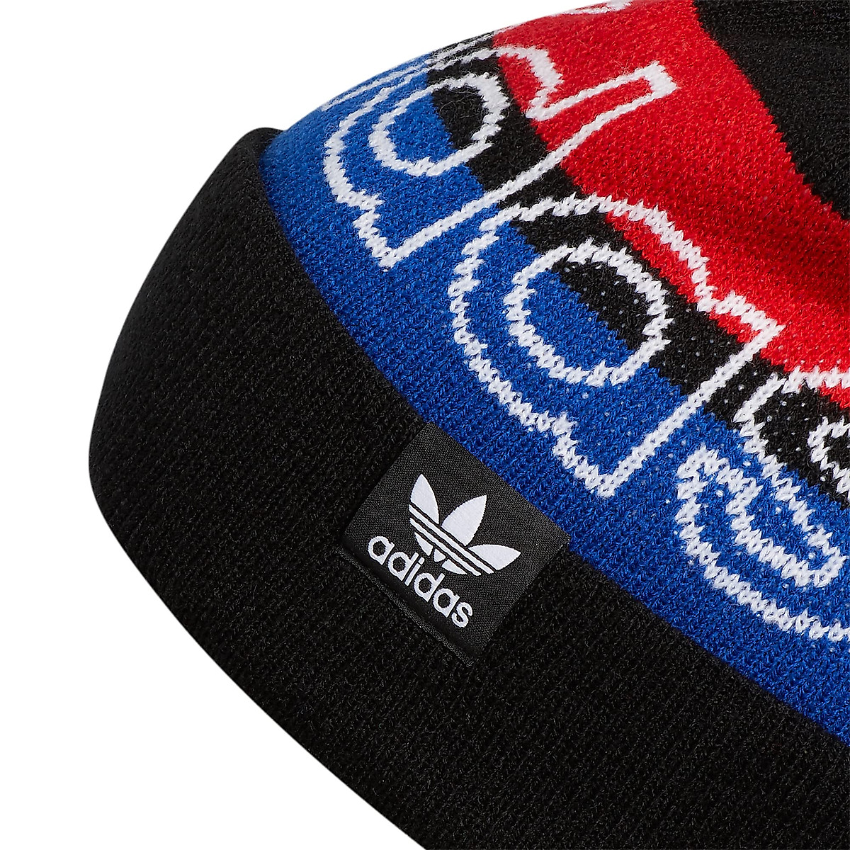 adidas Originals Unisex Originals Pom 3.0 Beanie, Black/Scarlet Red/Collegiate Royal Blue, One Size