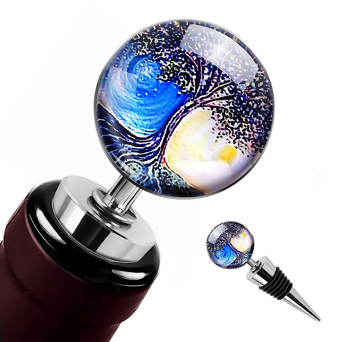 Soleebee 3 Pack Decorative Wine Stoppers, Wine Bottle Stopper with Beautiful Art Glass, Reusable Beverage Bottle Stoppers for Bar, Gifts, Holiday Party, Kitchen Decor (Tree of Life)