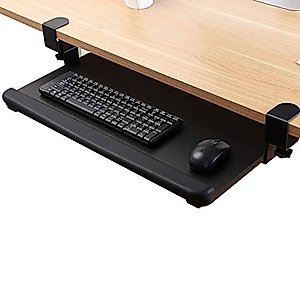 FlexiSpot Large Keyboard Tray Under Desk Ergonomic 25 (30 Including Clamps) x 12 in C Clamp Mount Retractable Adjustable Mouse Computer Keyboard Platform Tray Slide-Out Keyboard Drawer Shelf (Black)