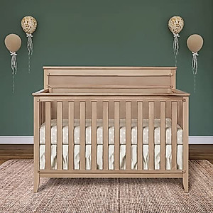SweetPea Baby Bayfield 5-in-1 Convertible Crib in Sand Dunes, JPMA, and Greenguard Gold Certified, Made of Sustainable New Zealand Pinewood, Sturdy and Durable Crib