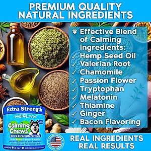 Well Loved Calming Chews for Dogs - Dog Anxiety Relief, Made in USA, Vet Recommended, Dog Calming Chews - Anxiety Relief Treats, Melatonin for Dogs, Hemp Dog Treats for Calming, Extra Strength