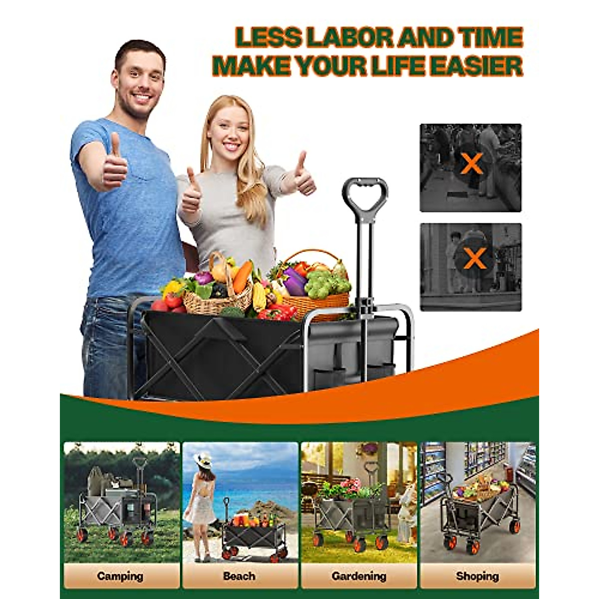 LOGARD Collapsible Folding Wagon,Heavy Duty Utility Beach Wagon Cart,Outdoor Camping Wagon