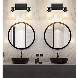Bathroom Light Fixtures, Black 2-Light Vanity Lights, Modern Bathroom Vanity Light with Clear Glass Shade, Wall Lamp with Metal Frame over Mirror, Vanity Lights for Washroom Bedroom Hallway E26 Base