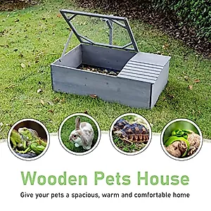 Tortoise Enclosure, Tortoise House Tortoise Cage with Light Holder, Large Wooden Tortoise Habitat with Removable Waterproof Tray, Indoor & Outdoor