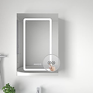 CIETÖ 20 Inch Medicine Cabinets with Lights and Mirrors, Recessed or Surface Mount, 3-Color Light Dimmable, Frameless, Smart Time and Temp Display, Defogger, Right Hinge