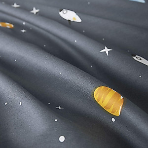 Wake In Cloud - Space Comforter Set, 100% Cotton Fabric, Constellation Cute Star Rocket Astronaut Themed for Teen Kids Boys, 3 Pieces Bedding Set, Gray, Twin/Twin XL Size