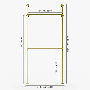 pamo industrial pipe clothing rack - KIM I Double - clothes rack for wardrobe, bedroom and as walk-in closet system. Sturdy clothing racks for hanging clothes I wall mounted heavy duty clothes rack