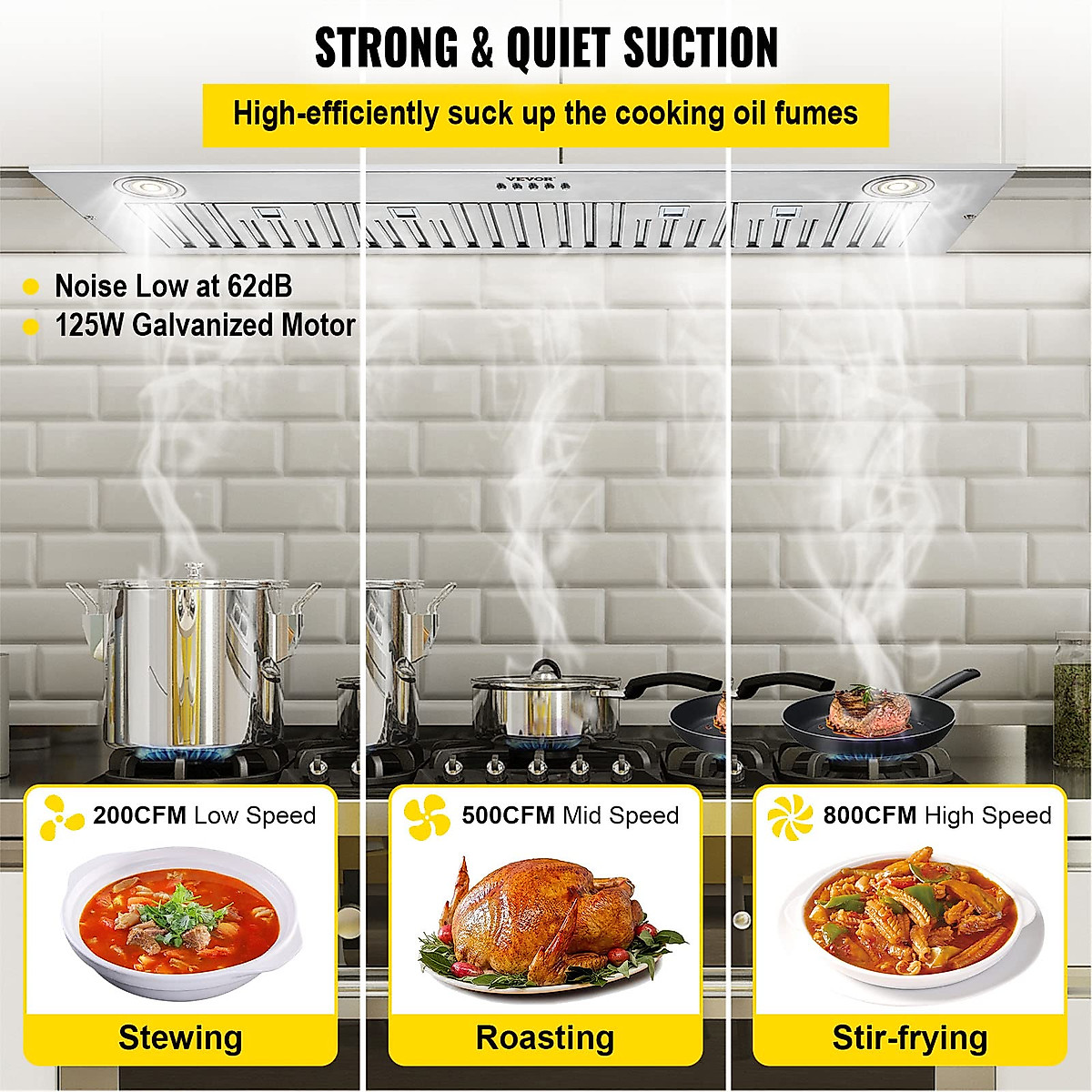 VEVOR Insert Range Hood, 800CFM 3-Speed, 30 Inch Stainless Steel Built-in Kitchen Vent with Push Button Control LED Lights Baffle Filters, Ducted/Ductless Convertible, ETL Listed…